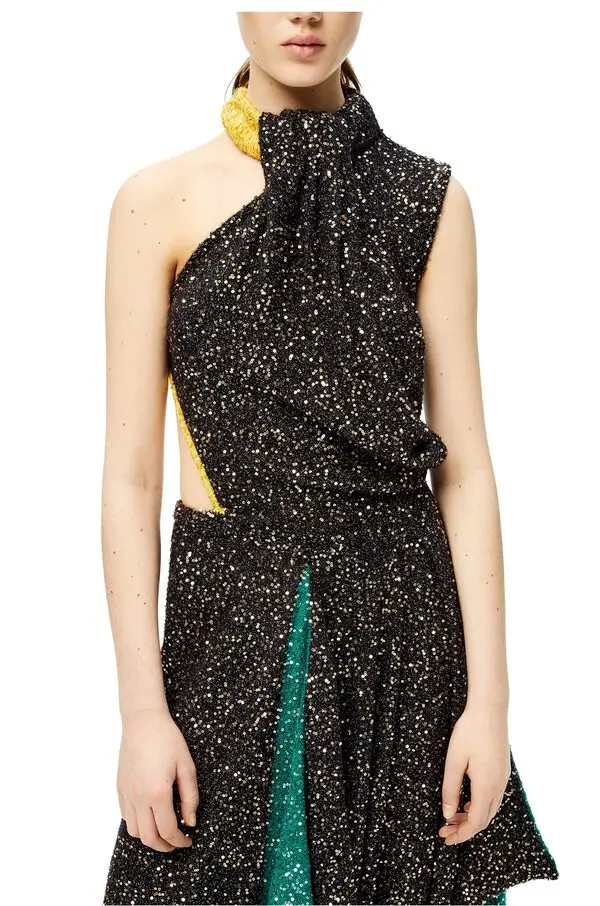 Loewe Sequined Knitted Asymmetrical High-neck Maxi Dress
