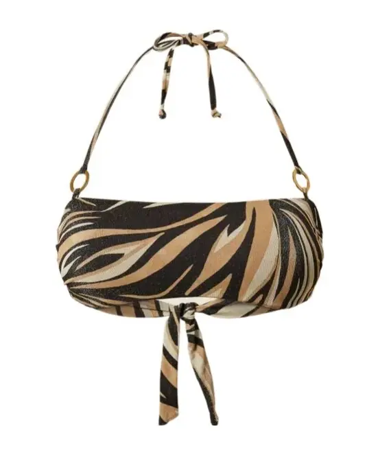 TWINSET Zebra Print Bandeau Bikini Top With Metallic Accents - Black