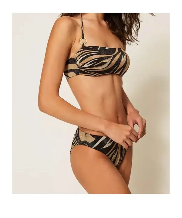 TWINSET Zebra Print Bandeau Bikini Top With Metallic Accents