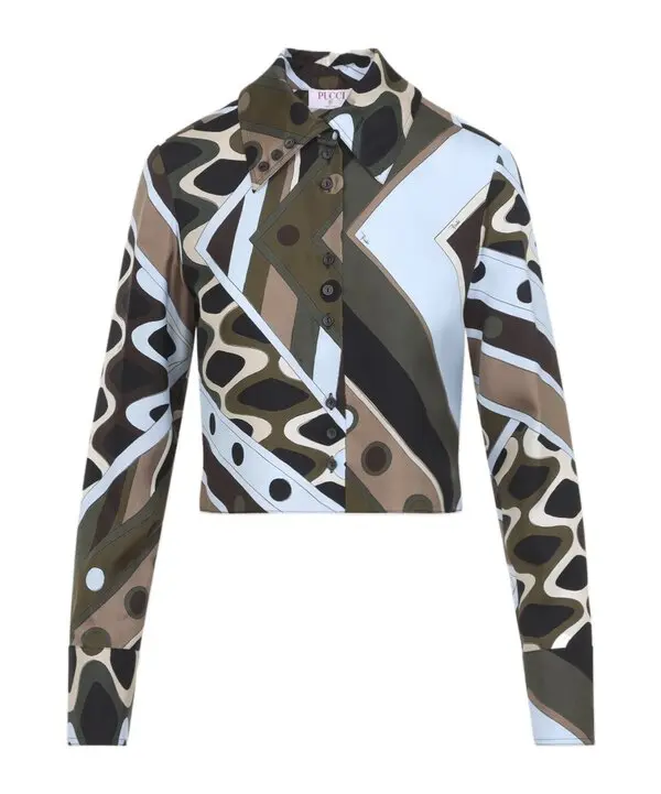 Emilio Pucci Vivara-print Satin Cropped Shirt - Black