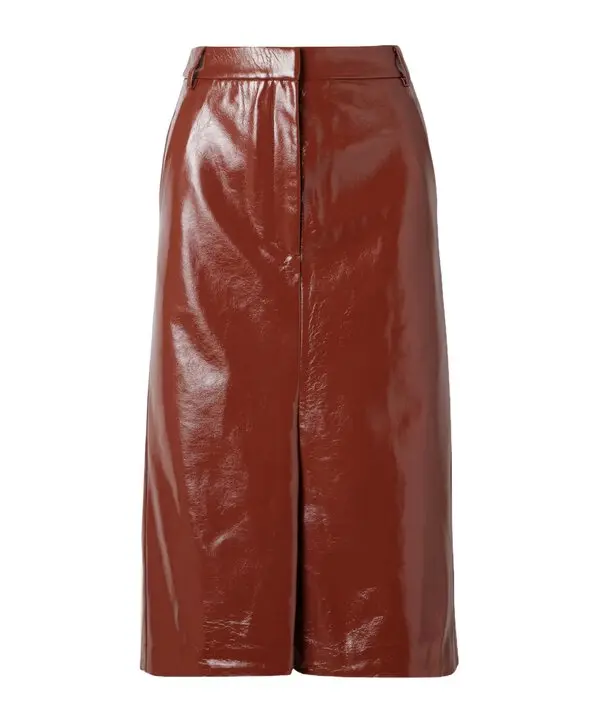 Tibi Glossed Midi Skirt - Red