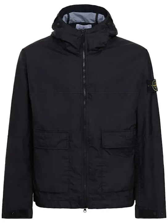 Stone Island Nylon Short Parka With Logo Patch - Black