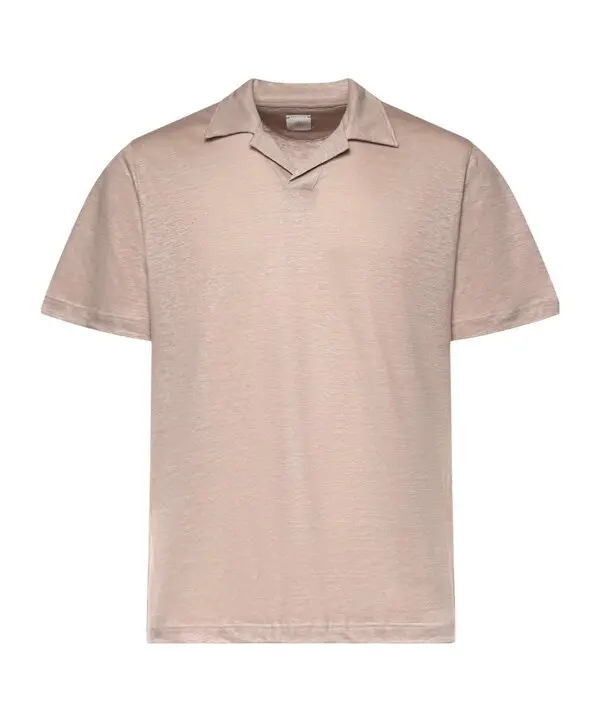 Eleventy Open Collar Linen Polo Shirt - Nude