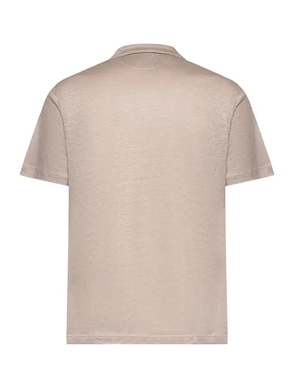 Eleventy Open Collar Linen Polo Shirt - Nude