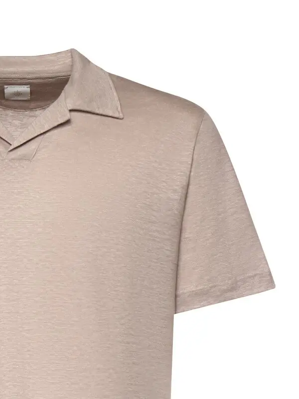Eleventy Open Collar Linen Polo Shirt - Nude
