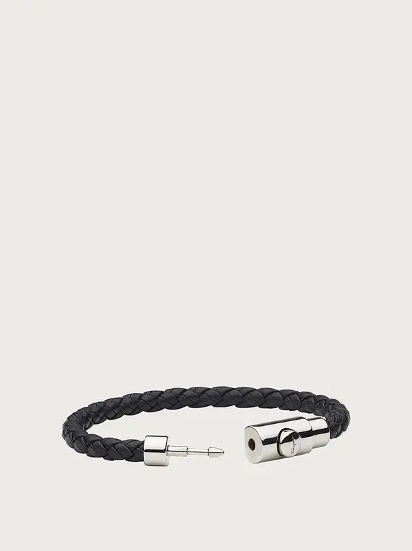 FERRAGAMO Braided Leather Bracelet With Silver Hardware - Black