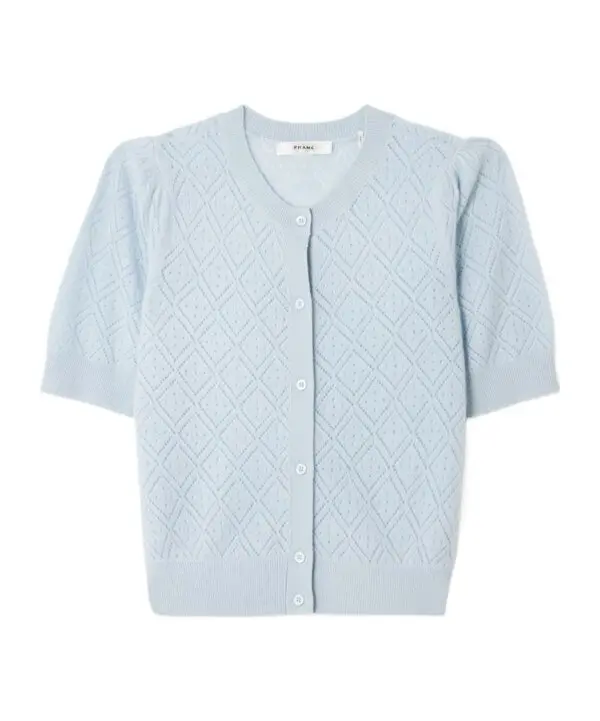 FRAME Delicate Pointelle-knit Cashmere Cardigan - Sky-blue