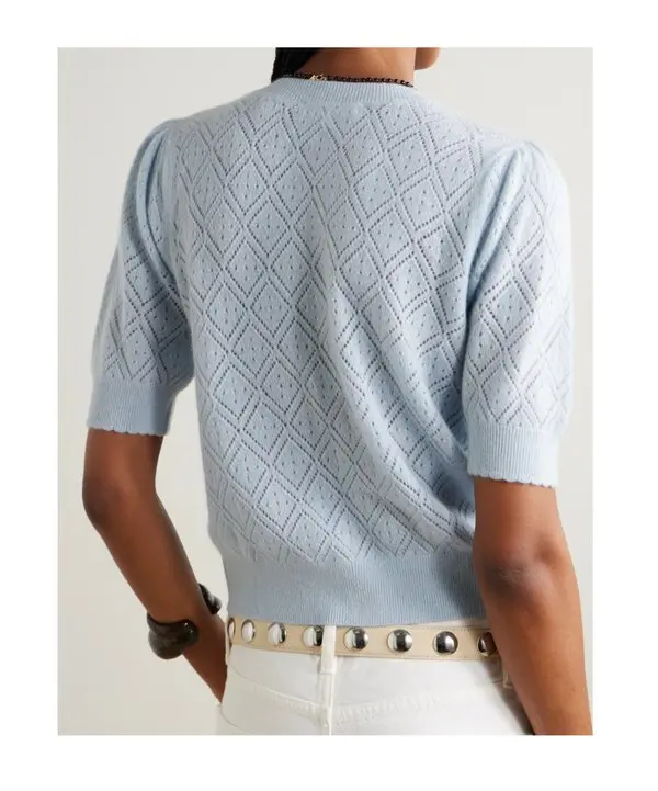 FRAME Delicate Pointelle-knit Cashmere Cardigan - Sky-blue