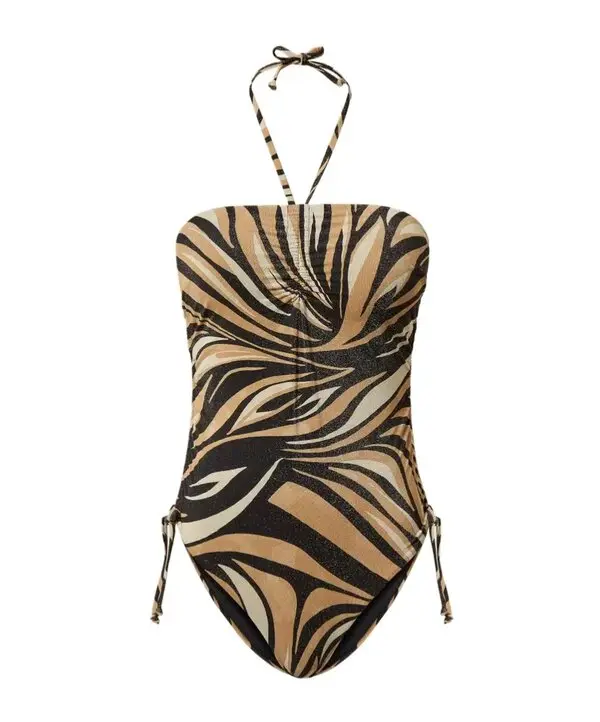 TWINSET Strapless Lurex One-piece Swimsuit With Zebra Print - Black