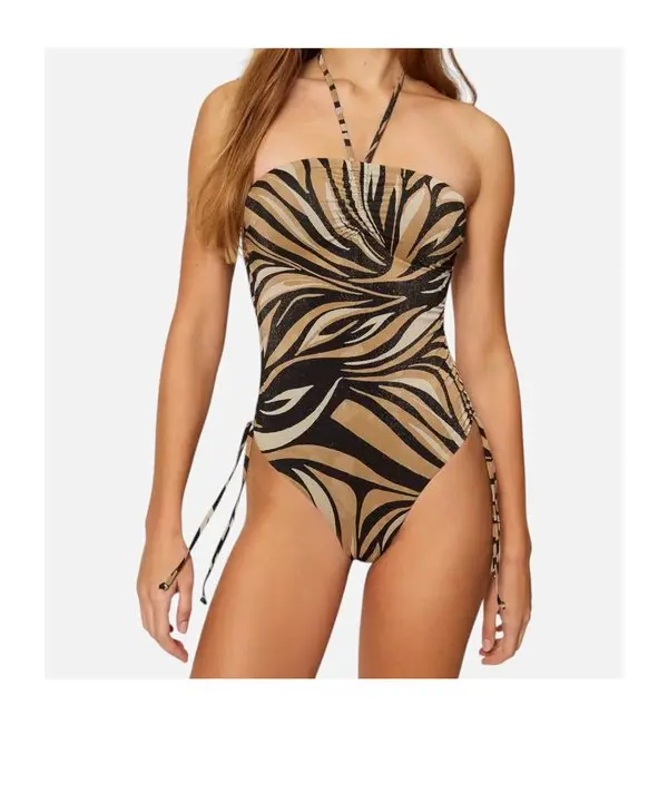 TWINSET Strapless Lurex One-piece Swimsuit With Zebra Print