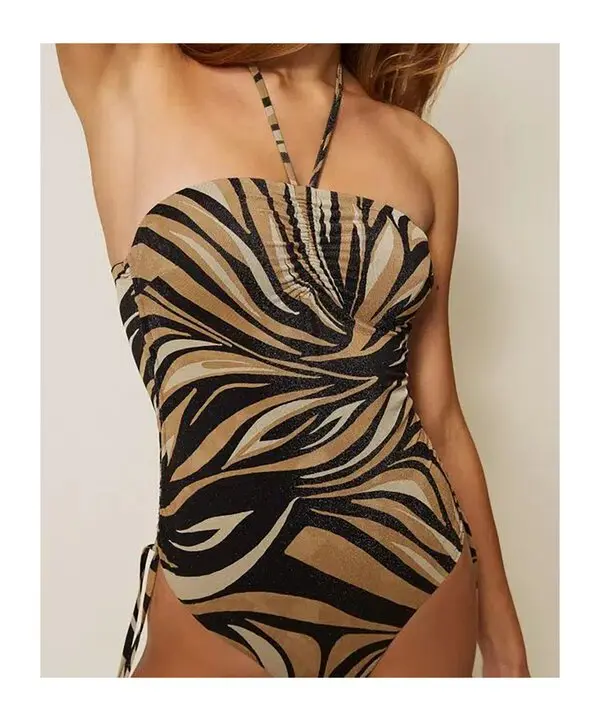 TWINSET Strapless Lurex One-piece Swimsuit With Zebra Print