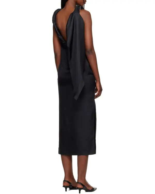 Loulou De Saison Susan Draped Neck Silk Twill Midi Dress - Black