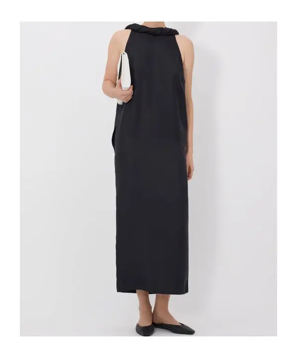 Loulou De Saison Susan Draped Neck Silk Twill Midi Dress - Black