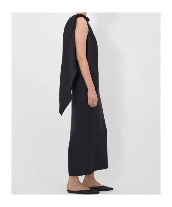 Loulou De Saison Susan Draped Neck Silk Twill Midi Dress - Black