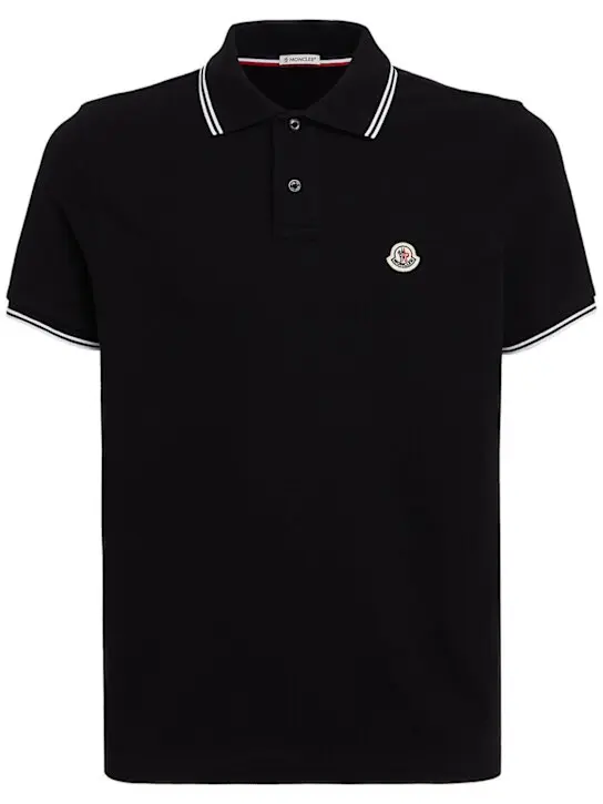 Moncler Logo Patch Cotton Polo Shirt - Black