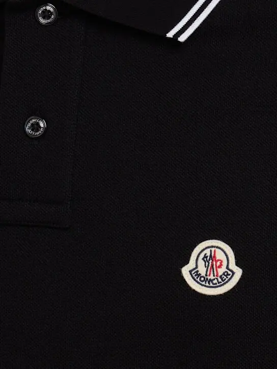 Moncler Logo Patch Cotton Polo Shirt - Black
