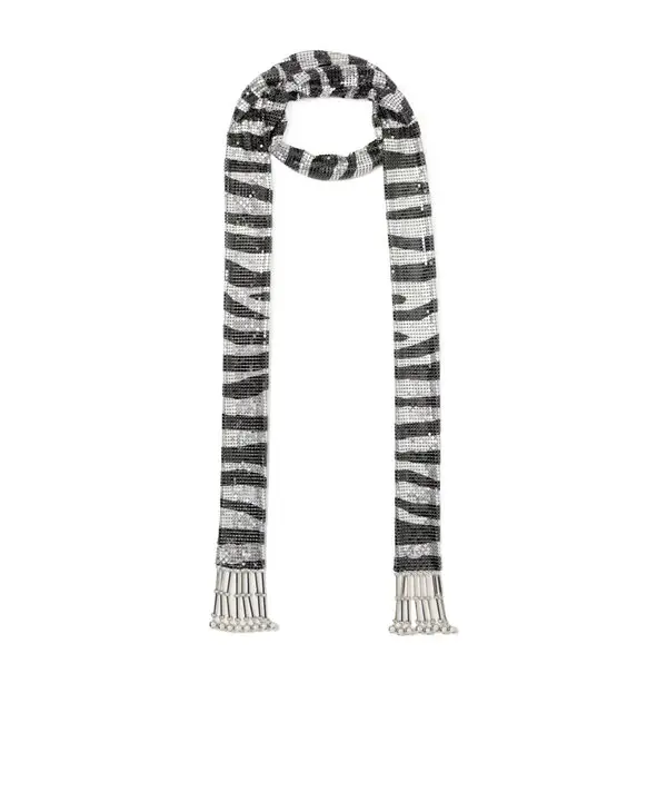 Rabanne Fringed Zebra-print Chainmail Scarf - Gray