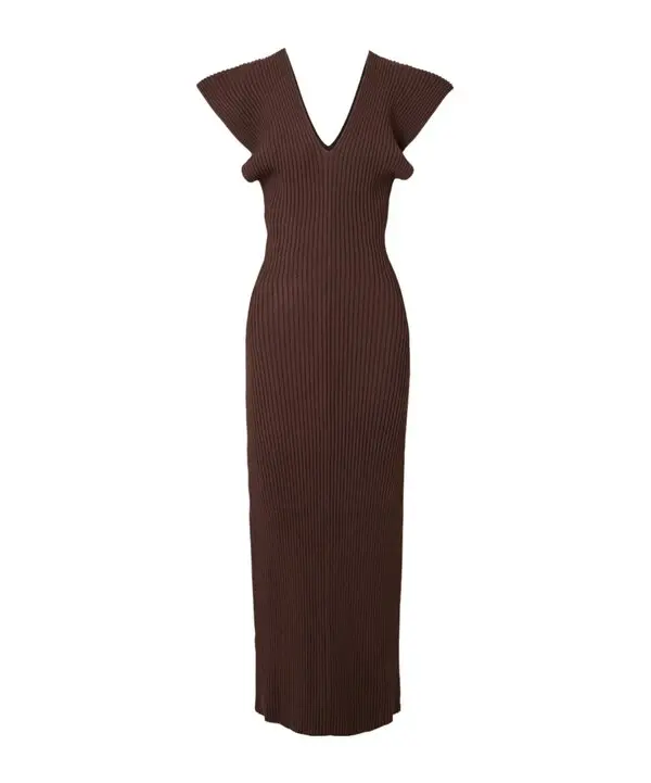 Altuzarra Ribbed Knit Deep V-neck Maxi Dress - Red