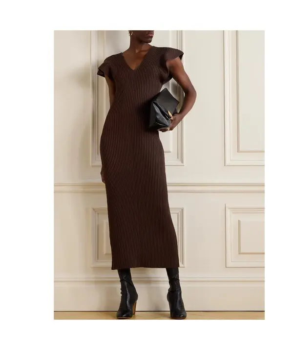 Altuzarra Ribbed Knit Deep V-neck Maxi Dress