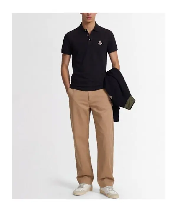 Moncler Logo Patch Cotton Polo Shirt - Black