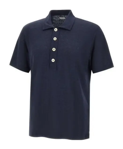 Eleventy Buttoned Knit Polo Shirt - Blue