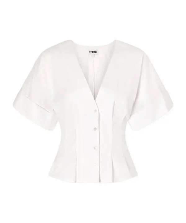 Staud Elle Pleated Short Sleeve Shirt