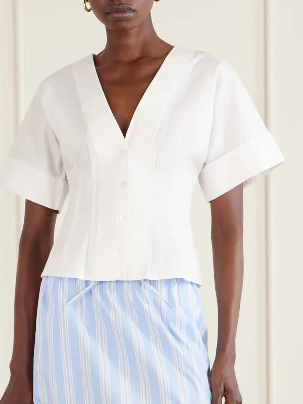 Staud Elle Pleated Short Sleeve Shirt