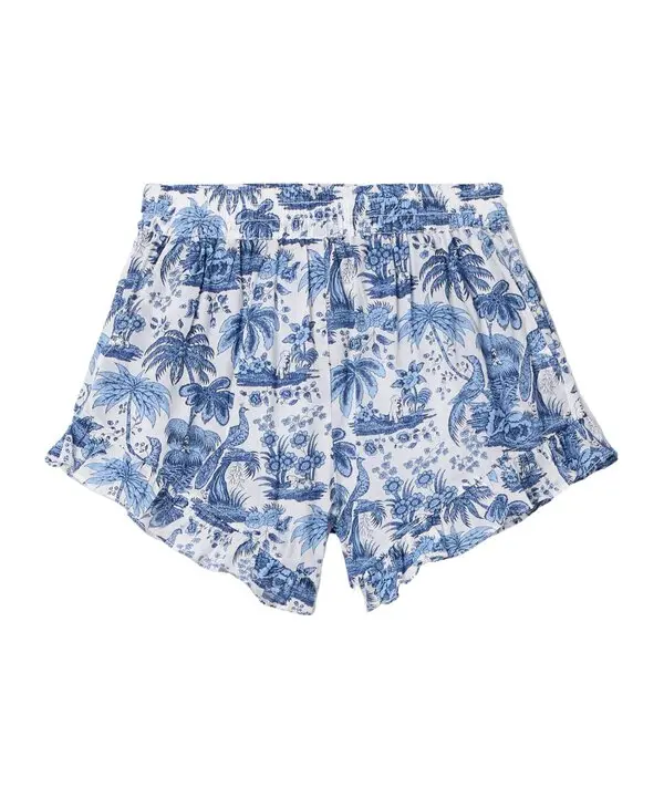 Staud Boyana Pleated Print Shorts - Blue