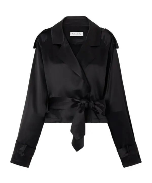 THE FRANKIE SHOP Simona Satin Belted Blouse - Black