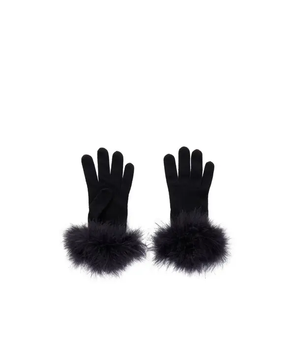 Valentino Garavani Feather-trimmed Wool Gloves - Black