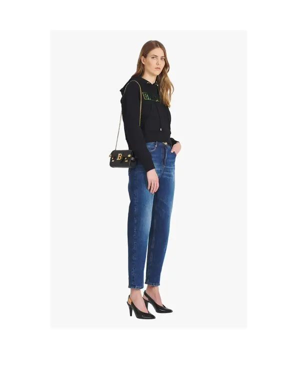 Balmain Cropped Cotton Sweatshirt With Gold Logo