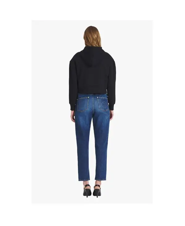 Balmain Cropped Cotton Sweatshirt With Gold Logo