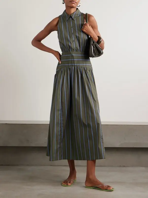 Staud Romy Striped Midi Shirt Dress