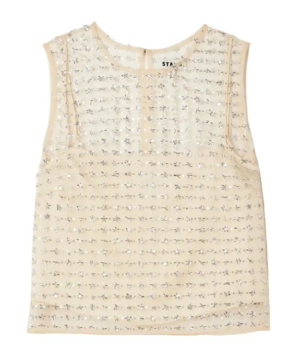 Staud Sequined Tulle Top - Cream