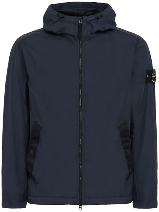 Stone Island Logo Patch Nylon Zip-up Hooded Jacket - Black