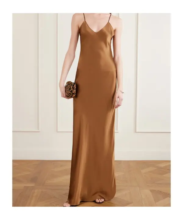 NILI LOTAN Cami Silk-satin Maxi Gown - Brown
