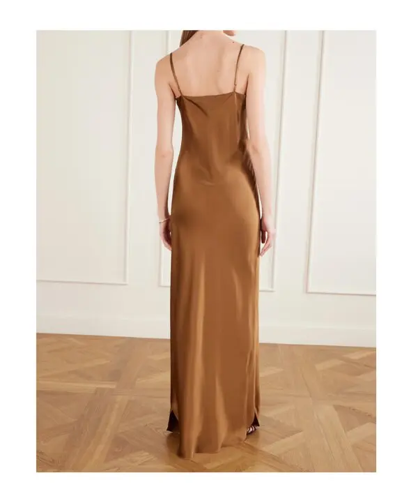 NILI LOTAN Cami Silk-satin Maxi Gown - Brown