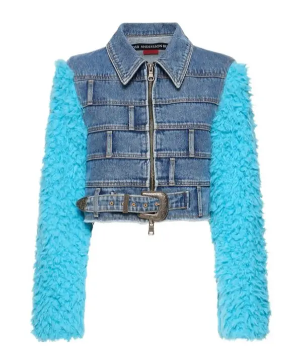 Andersson Bell Zip-up Patchwork Denim Jacket With Furry Sleeves - Blue