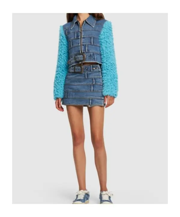 Andersson Bell Zip-up Patchwork Denim Jacket With Furry Sleeves