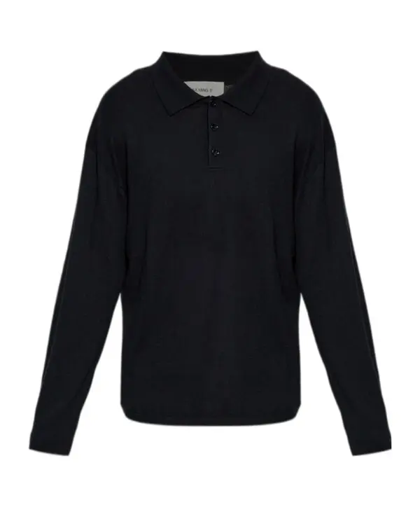 LISA YANG Long-sleeved Knit Polo Shirt - Black