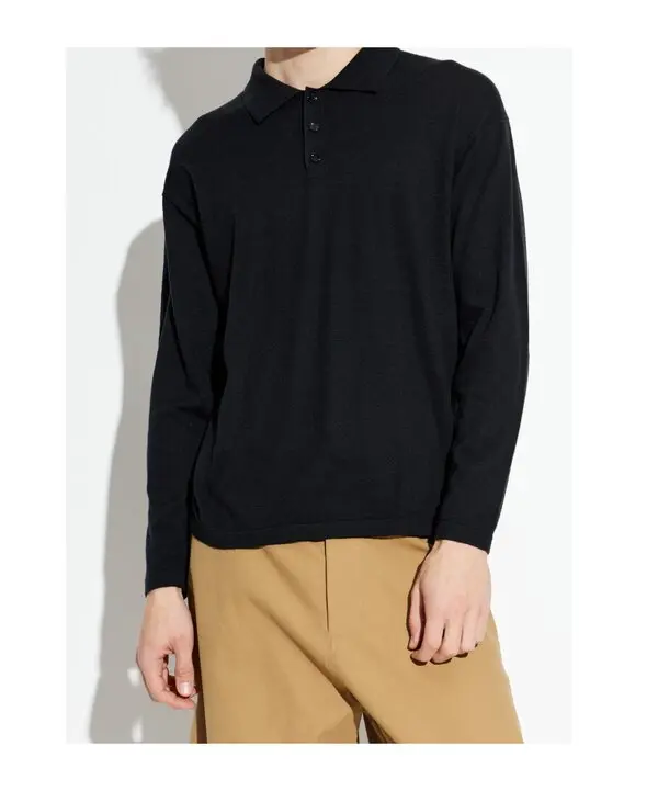 LISA YANG Long-sleeved Knit Polo Shirt - Black