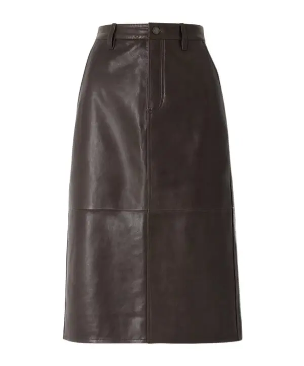 FRAME Paneled Leather Midi Skirt - Brown