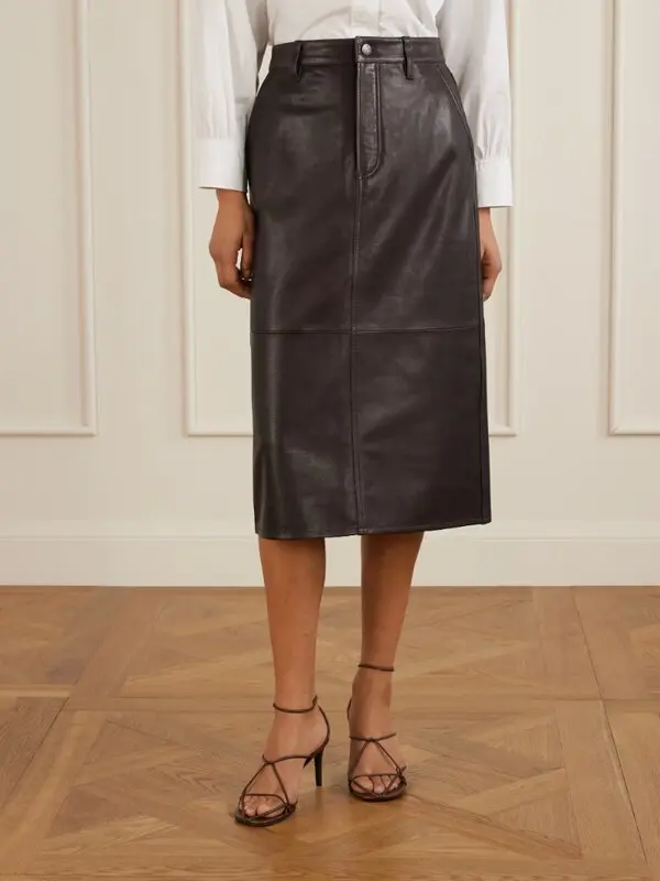 FRAME Paneled Leather Midi Skirt