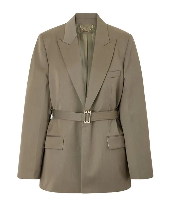 Victoria Beckham Belted Wool-blend Twill Blazer - Gray
