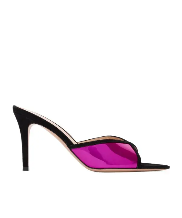 GIANVITO ROSSI Open-toe Stiletto Mules - Black/pattern/freesia