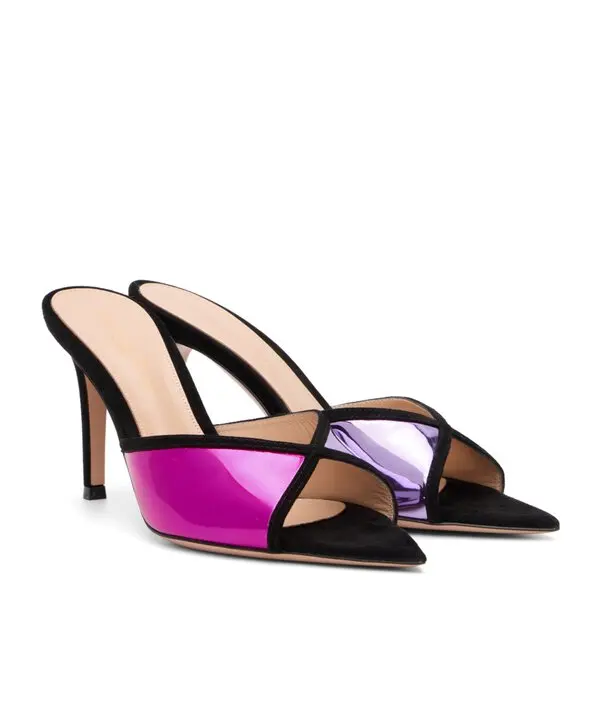 GIANVITO ROSSI Open-toe Stiletto Mules - Black/pattern/freesia