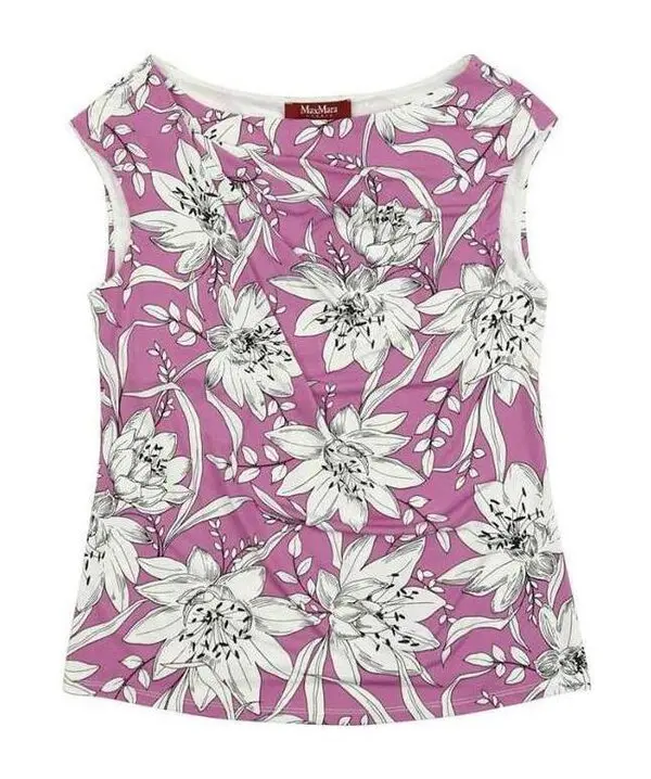 Max Mara Sleeveless Round Neck Printed T-shirt - White