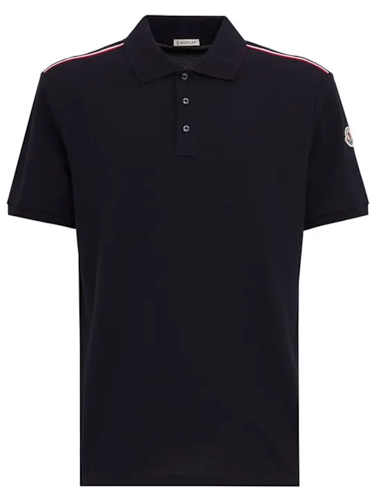 Moncler Tricolor-trimmed Cotton Polo Shirt - Black