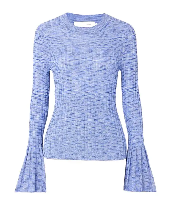 Zimmermann Mouline Ribbed-knit Sweater With Flared Sleeves - Blue