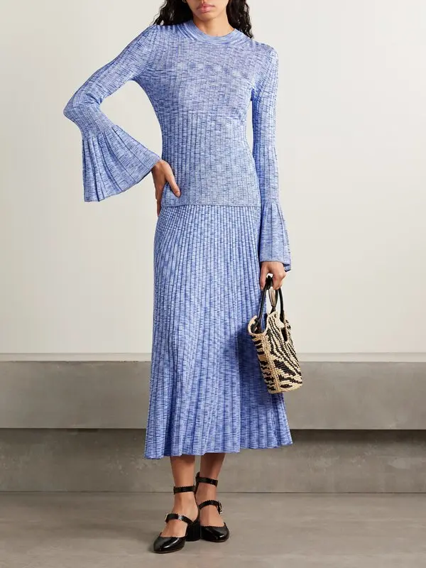 Zimmermann Mouline Ribbed-knit Sweater With Flared Sleeves